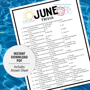June Trivia | June Trivia Game | Printable June Trivia | Month Trivia ...