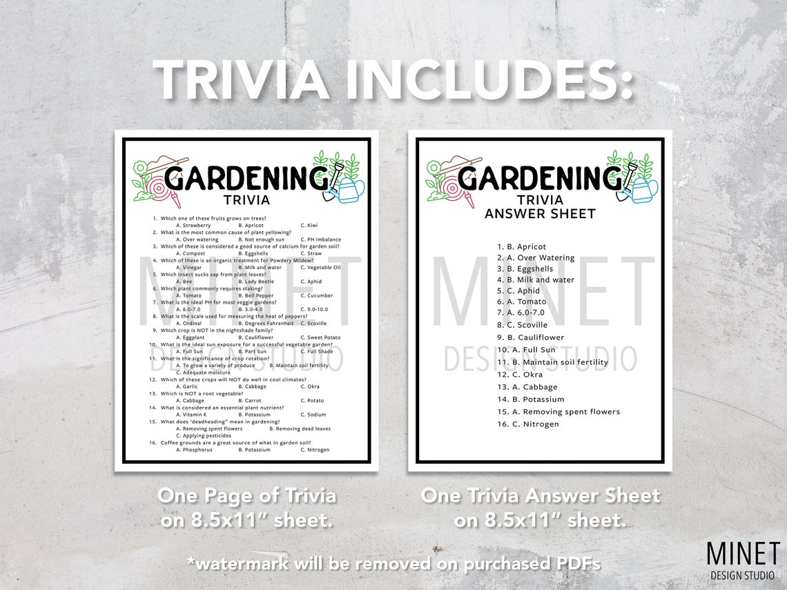 Gardening Trivia | Gardening Trivia Game | Printable Gardening Trivia ...