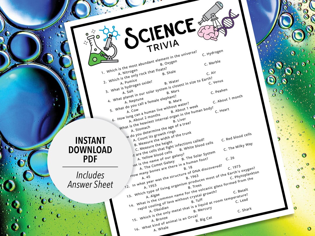 Science Trivia Game | Science Quiz (printable PDF Download) - Etsy UK