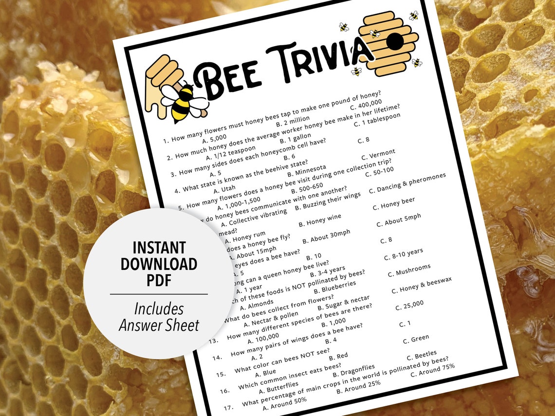 Bee Trivia | Bee Trivia Game | Printable Bee Trivia | Printable Trivia ...