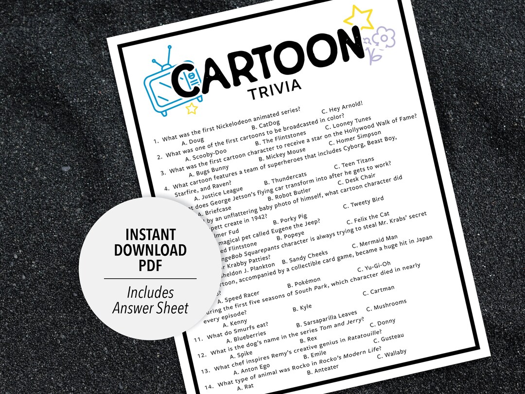 Cartoon Trivia | Cartoon Trivia Game | Printable Cartoon Trivia ...