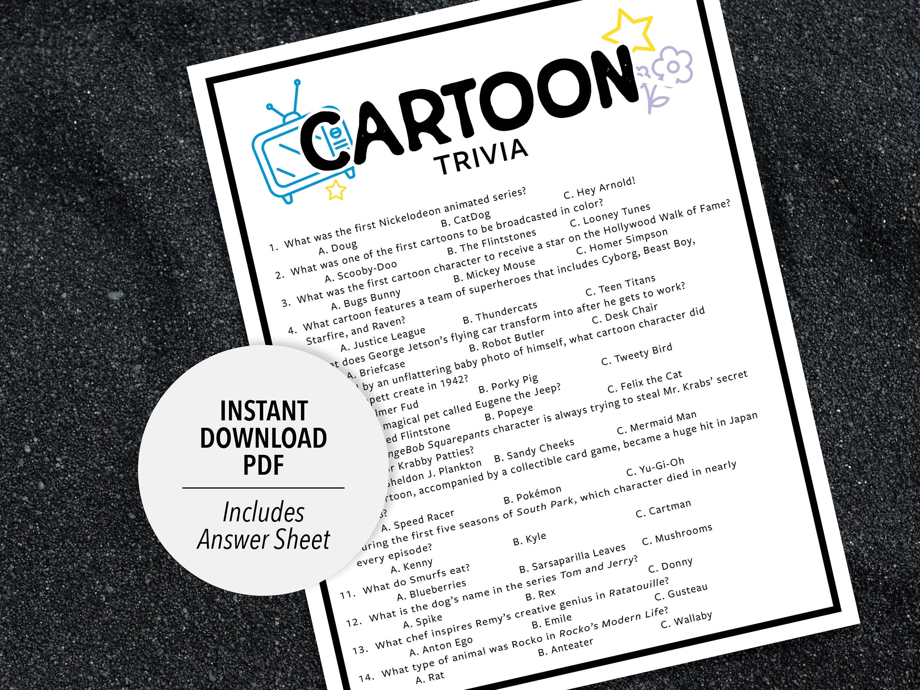 Cartoon Trivia | Cartoon Trivia Game | Printable Cartoon Trivia ...