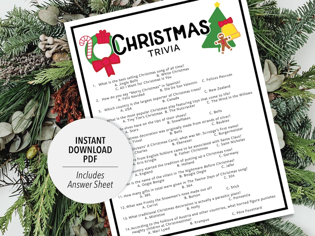 Christmas Trivia Game | Christmas Printable Trivia | Holiday Trivia ...
