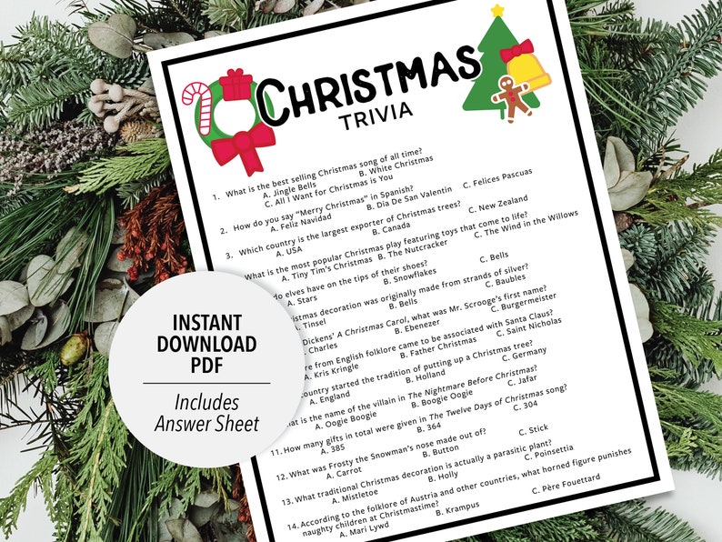 Christmas Trivia Game | Christmas Printable Trivia | Holiday Trivia ...