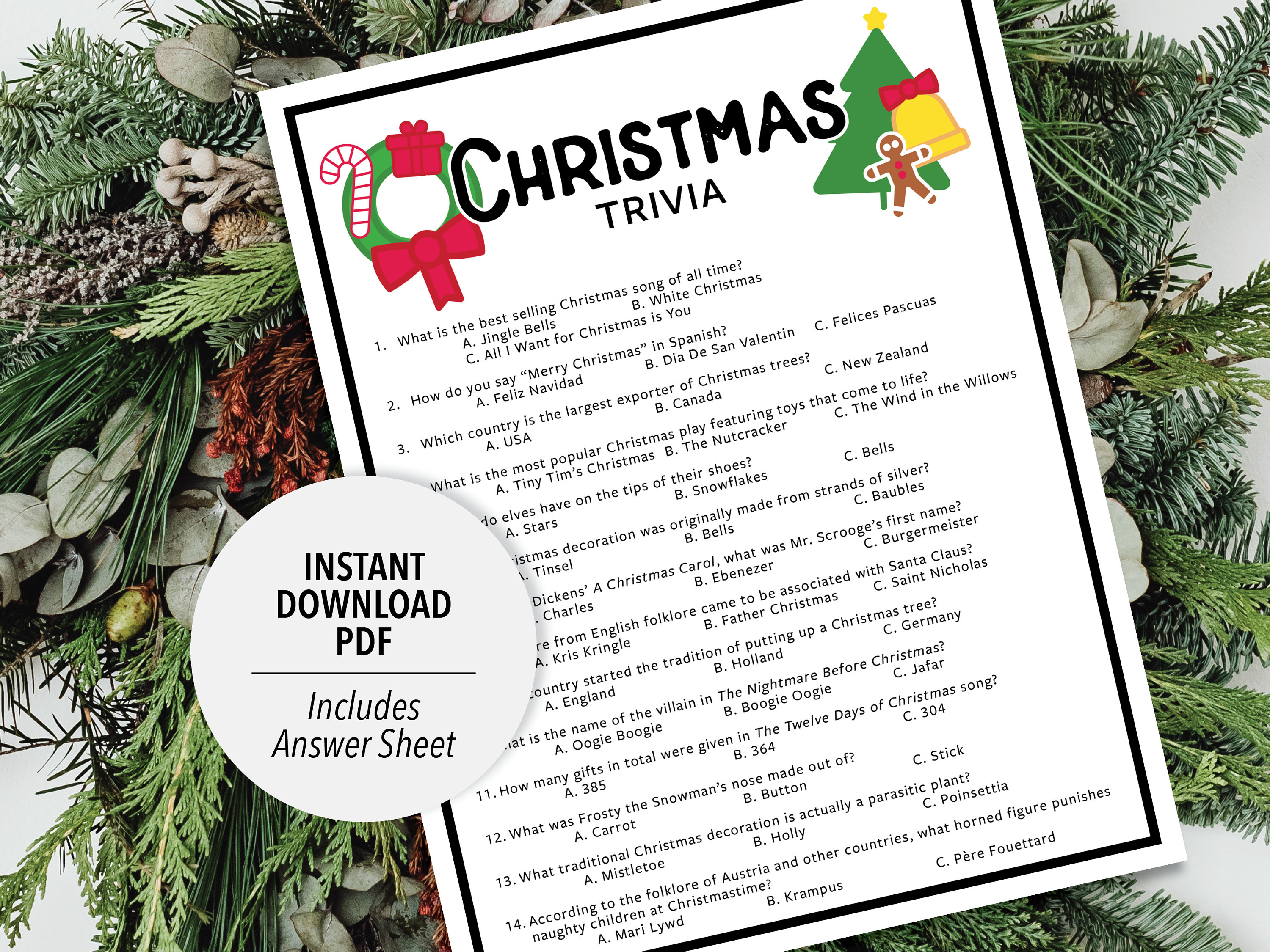 Christmas Trivia Game | Christmas Printable Trivia | Holiday Trivia ...