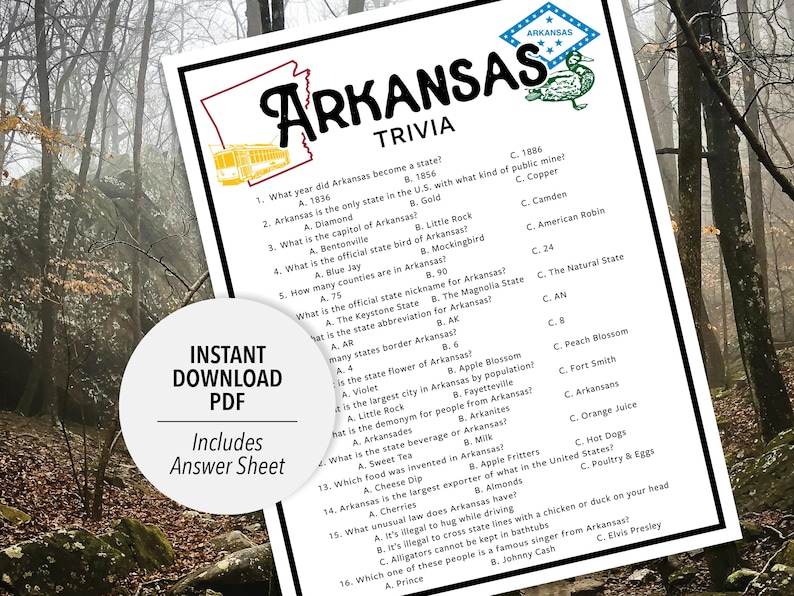 Arkansas Trivia Game | USA State Quiz (printable PDF Download) - Etsy
