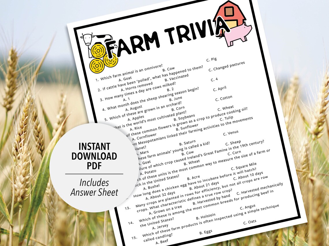 Farm Trivia | Farm Trivia Game | Printable Farm Trivia | Farmer ...
