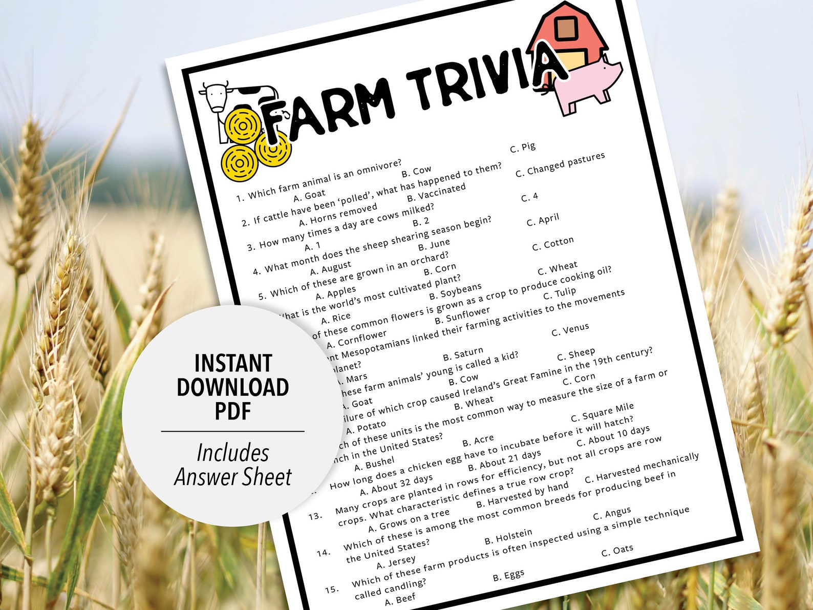 Farm Trivia Game | Printable Farm Quiz, Animals, Plants (PDF Download ...