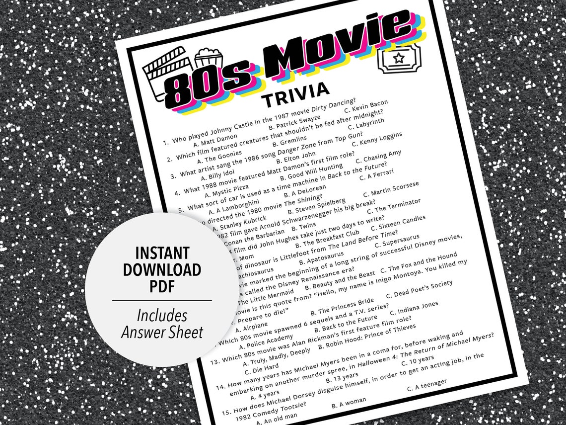 80s Movie Trivia Game | 1980s Movie Quiz (printable PDF Download) - Etsy