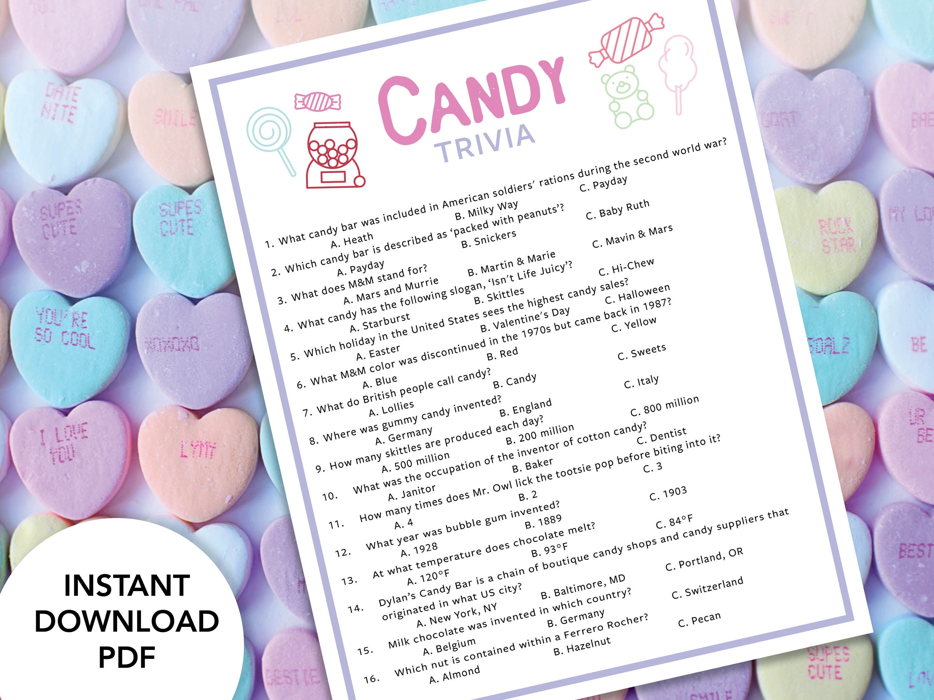 Candy Trivia Candy Trivia Game Printable Candy Trivia - Etsy Canada