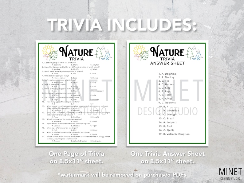 Nature Trivia | Nature Trivia Game | Printable Nature Trivia | Nature ...