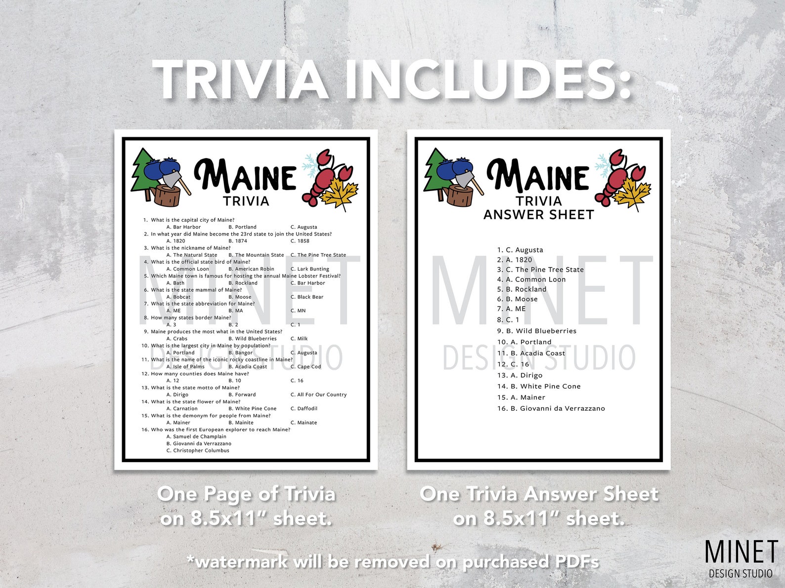 Maine Trivia Game | USA State Quiz (printable PDF Download) - Etsy
