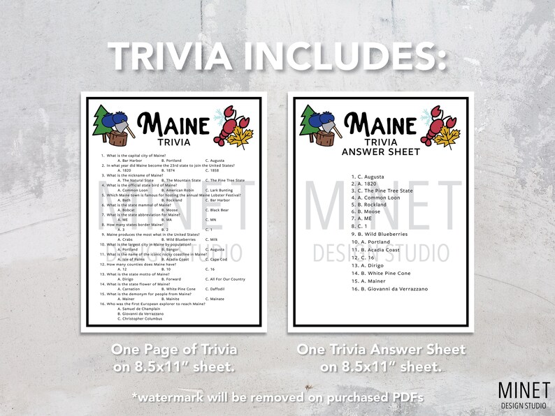 Maine Trivia Maine Trivia Game Printable Maine Trivia State Trivia Game ...