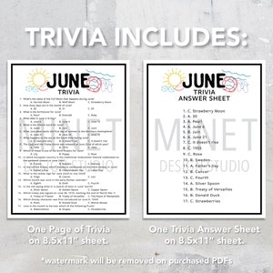 June Trivia | June Trivia Game | Printable June Trivia | Month Trivia ...