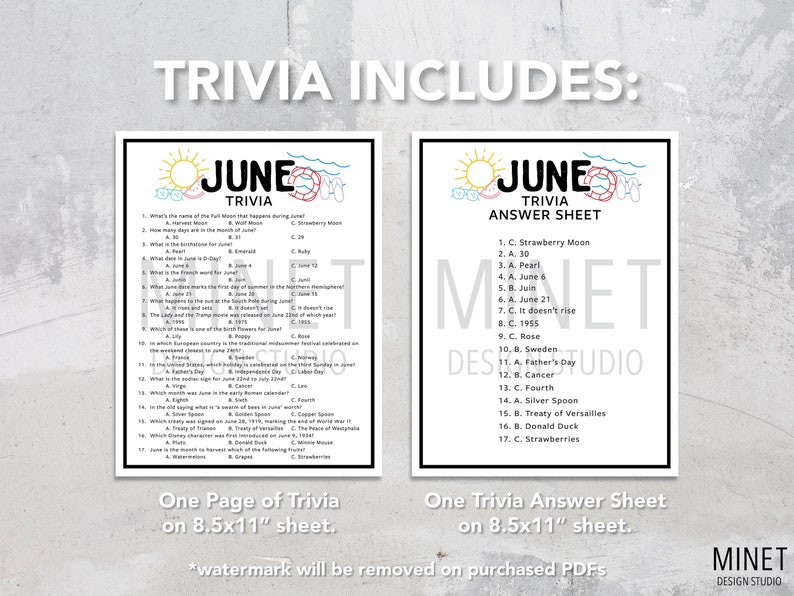 June Trivia | June Trivia Game | Printable June Trivia | Month Trivia ...