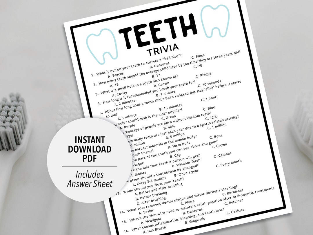 Teeth Trivia | Teeth Trivia Game | Printable Teeth Trivia | Printable ...
