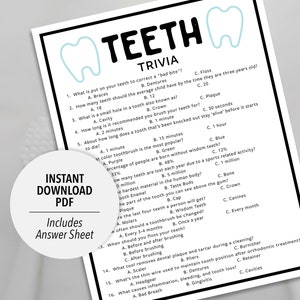 Teeth Trivia | Teeth Trivia Game | Printable Teeth Trivia | Printable ...