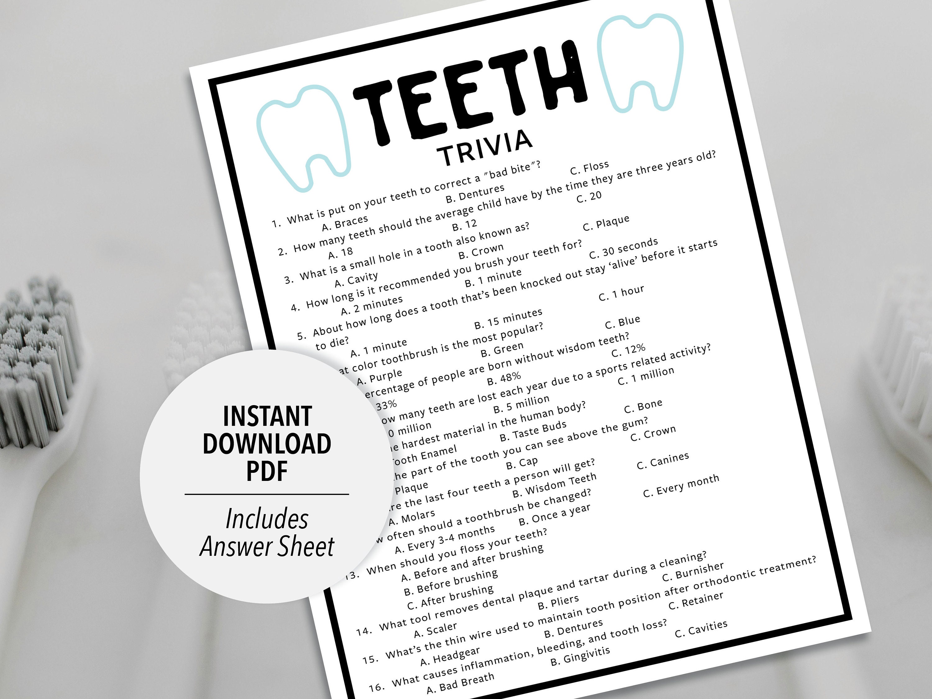 Teeth Trivia | Teeth Trivia Game | Printable Teeth Trivia | Printable ...