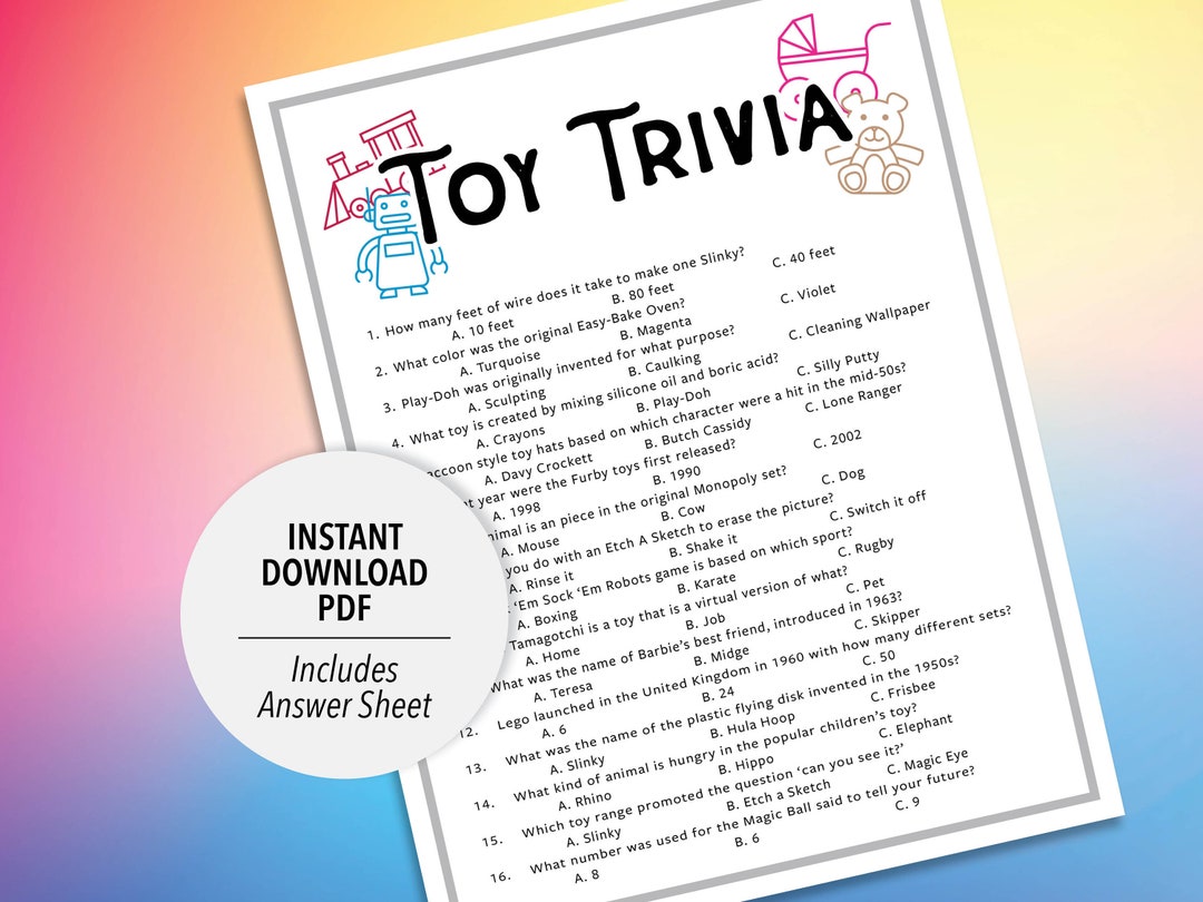 Toy Trivia | Toy Trivia Game | Printable Toy Trivia | Printable Trivia ...
