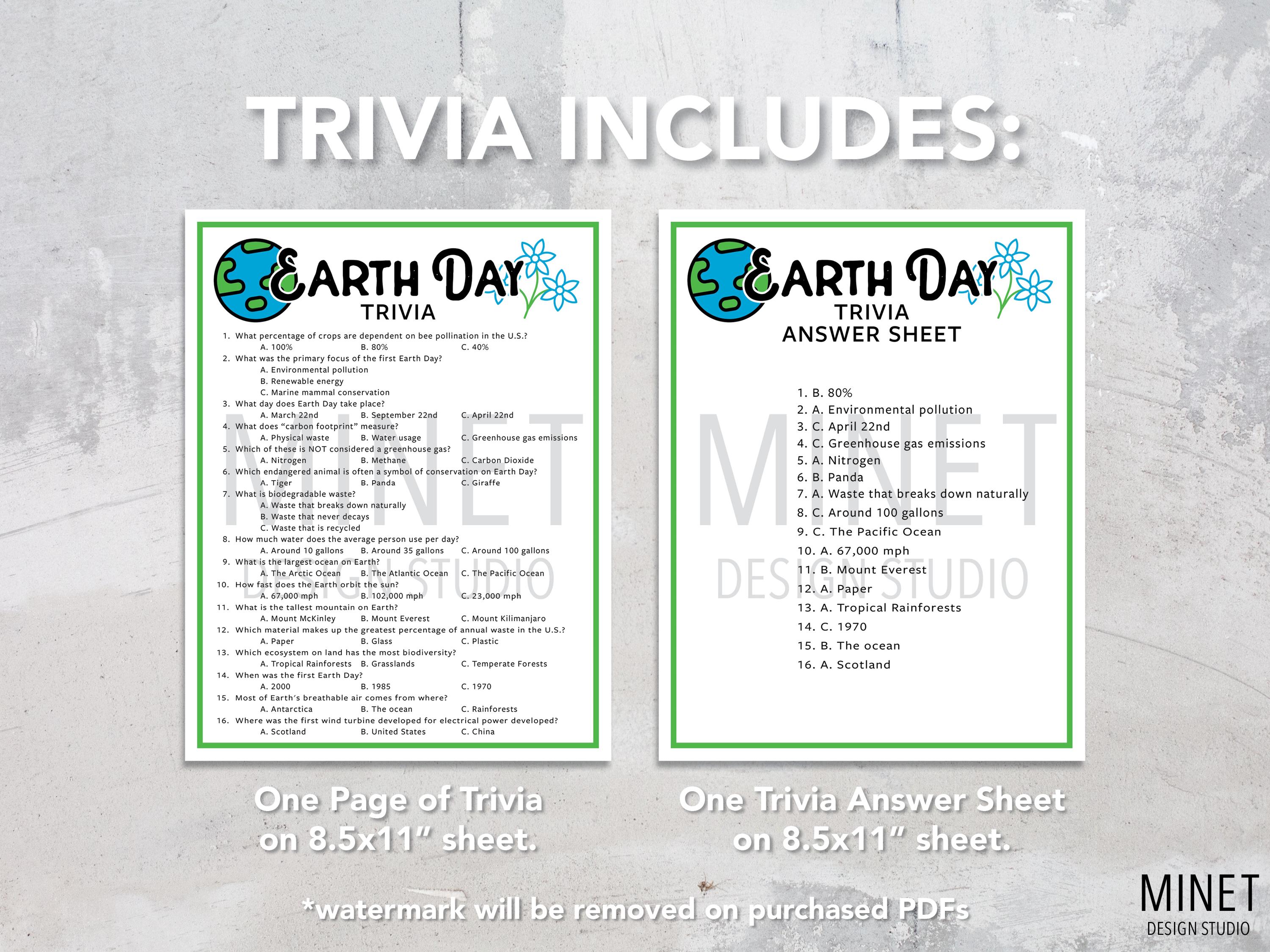 Earth Day Trivia | Printable Earth Day Trivia | Earth Day Trivia Game ...