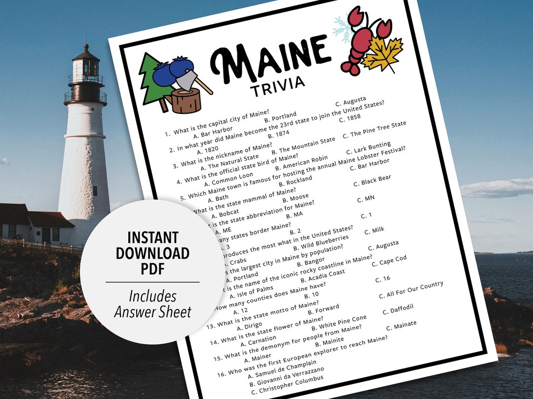 Maine Trivia | Maine Trivia Game | Printable Maine Trivia | State ...