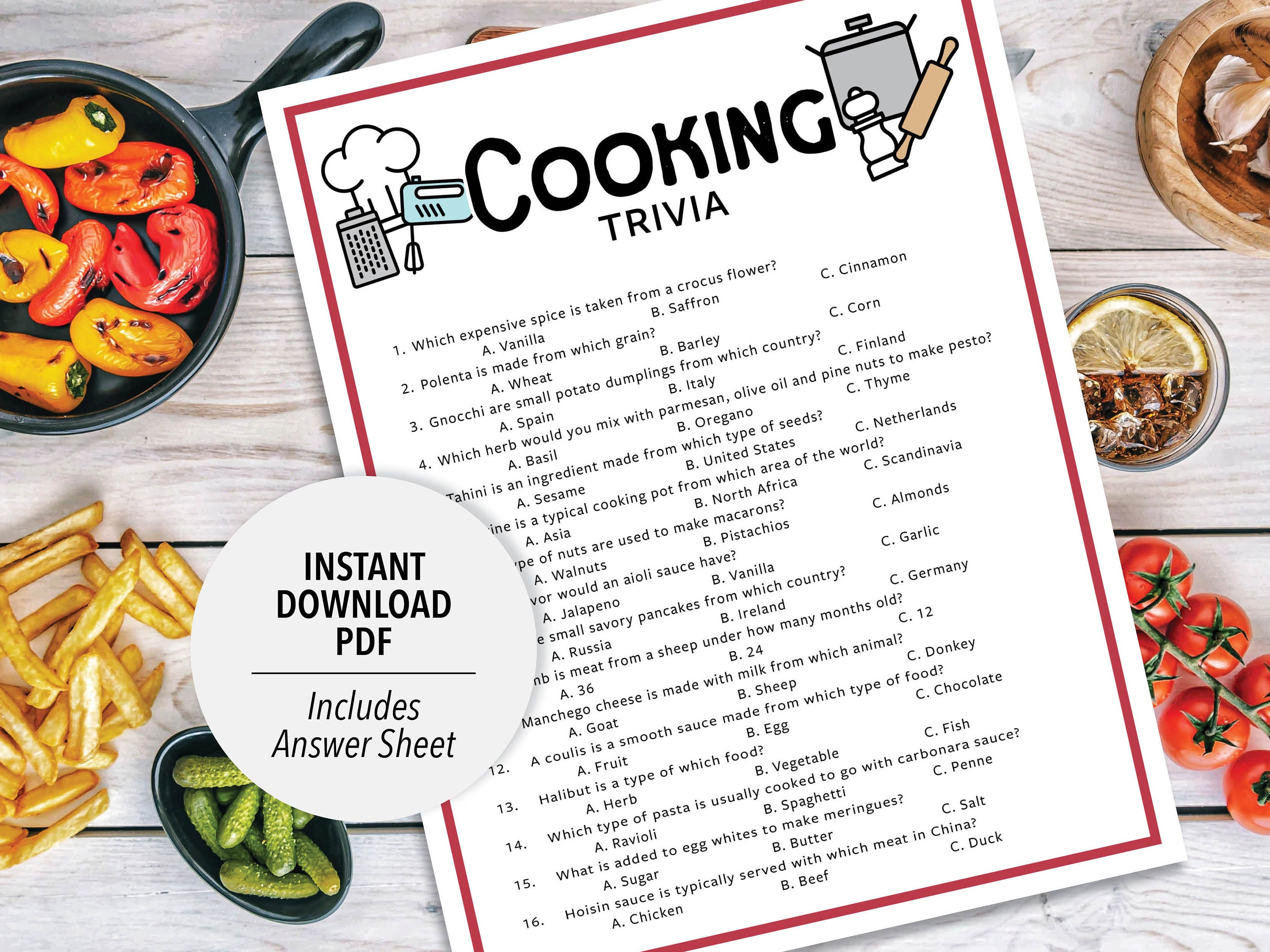 Cooking Trivia | Cooking Trivia Game | Printable Cooking Trivia ...