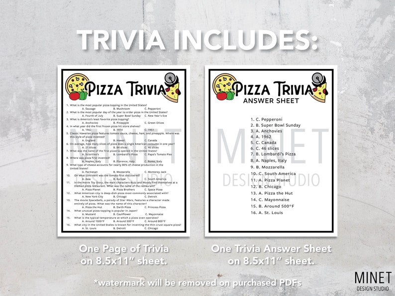 Pizza Trivia | Pizza Trivia Game | Printable Pizza Trivia | Pizza Party ...