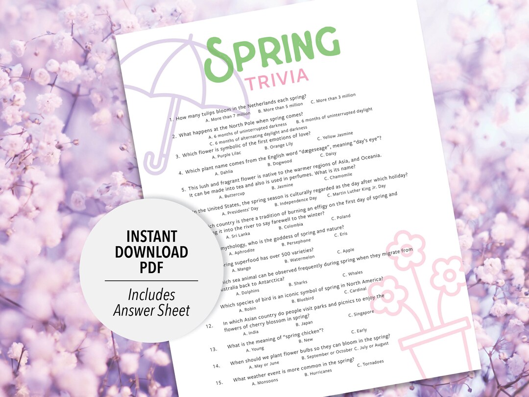 Spring Trivia Printable Spring Trivia Spring Trivia Game Spring Games ...