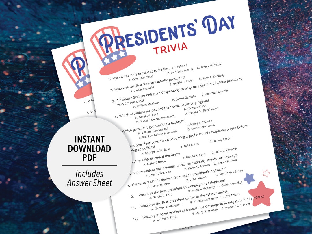 Presidents' Day Trivia | Presidents Day Trivia Game | Printable Trivia ...
