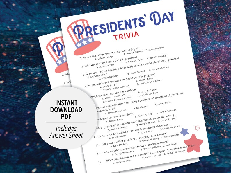 Presidents' Day Trivia | Presidents Day Trivia Game | Printable Trivia ...