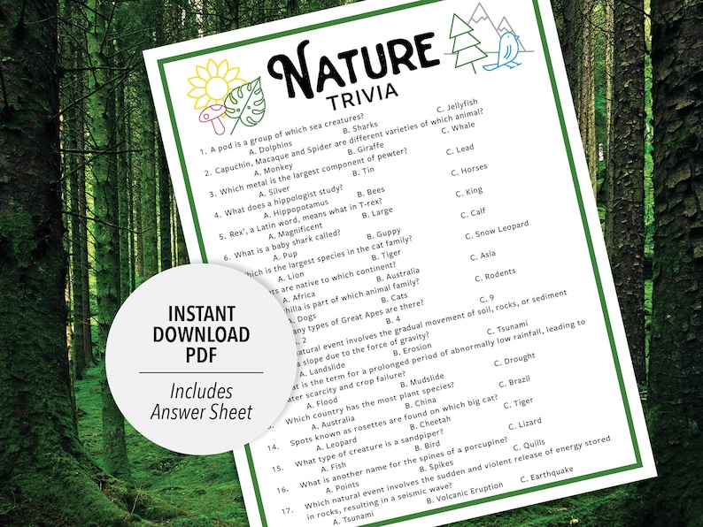 Nature Trivia | Nature Trivia Game | Printable Nature Trivia | Nature ...