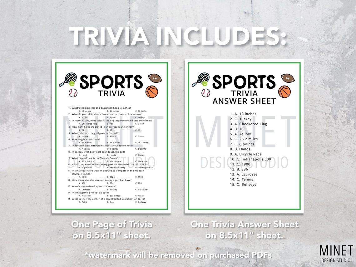 Sports Trivia Game | Printable Sports Quiz (PDF Download) - Etsy