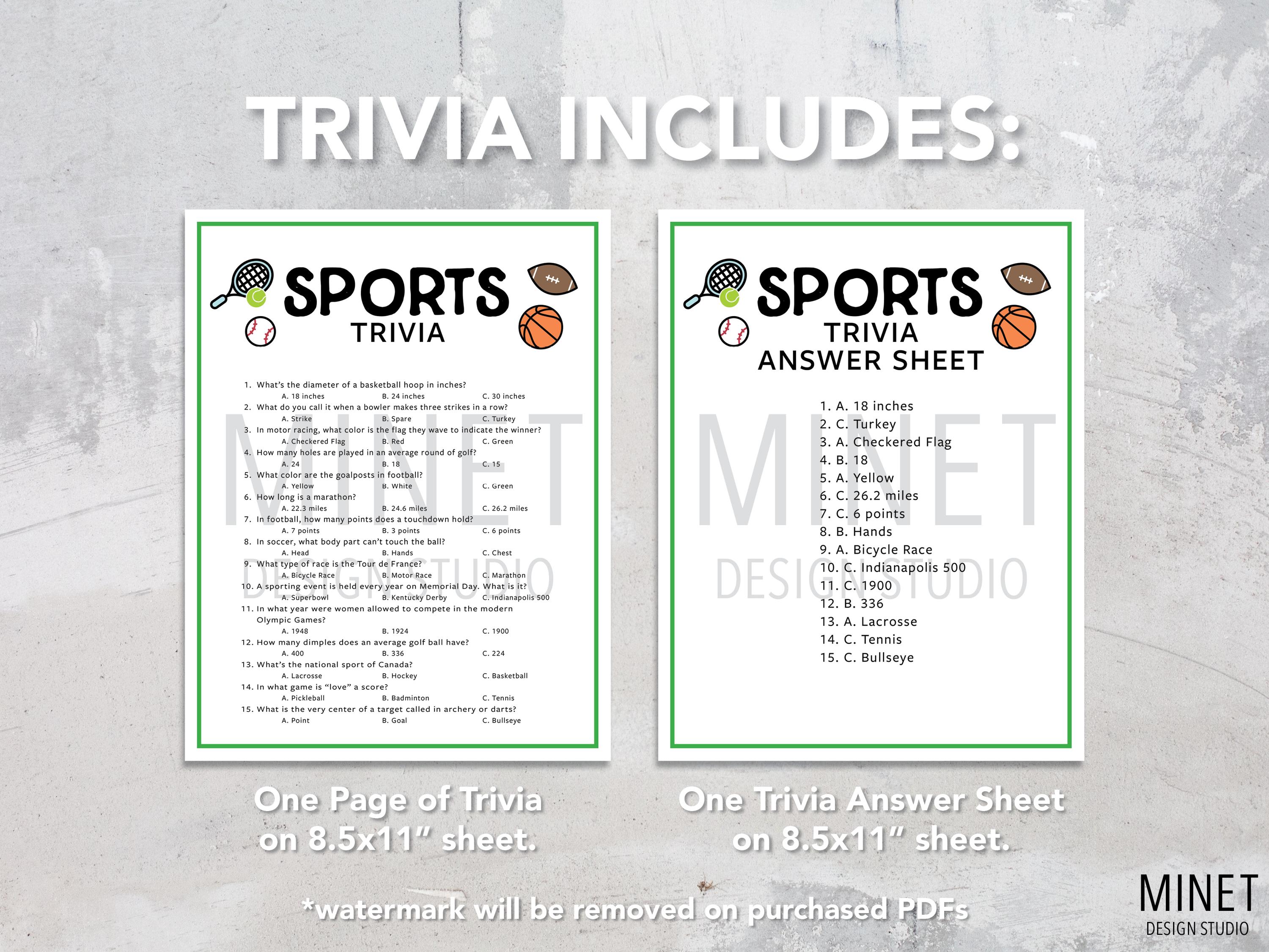 Sports Trivia | Printable Sports Trivia Game | Sports Trivia Game ...