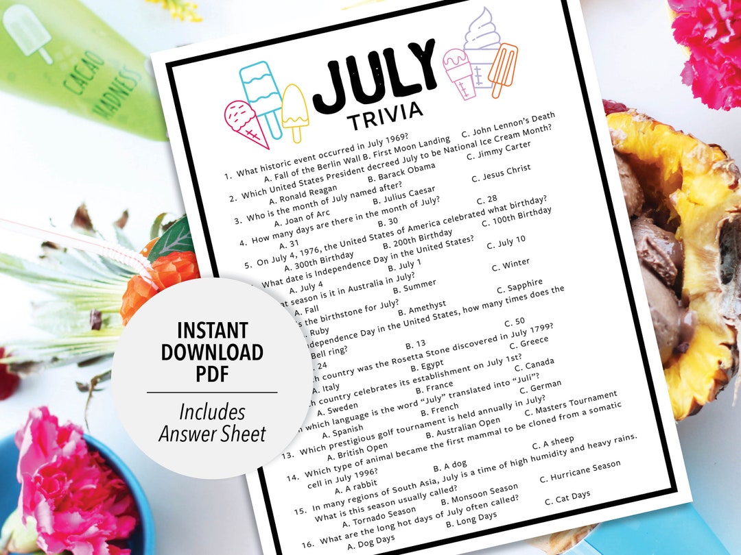 July Trivia | July Trivia Game | Printable July Trivia | Month Trivia ...