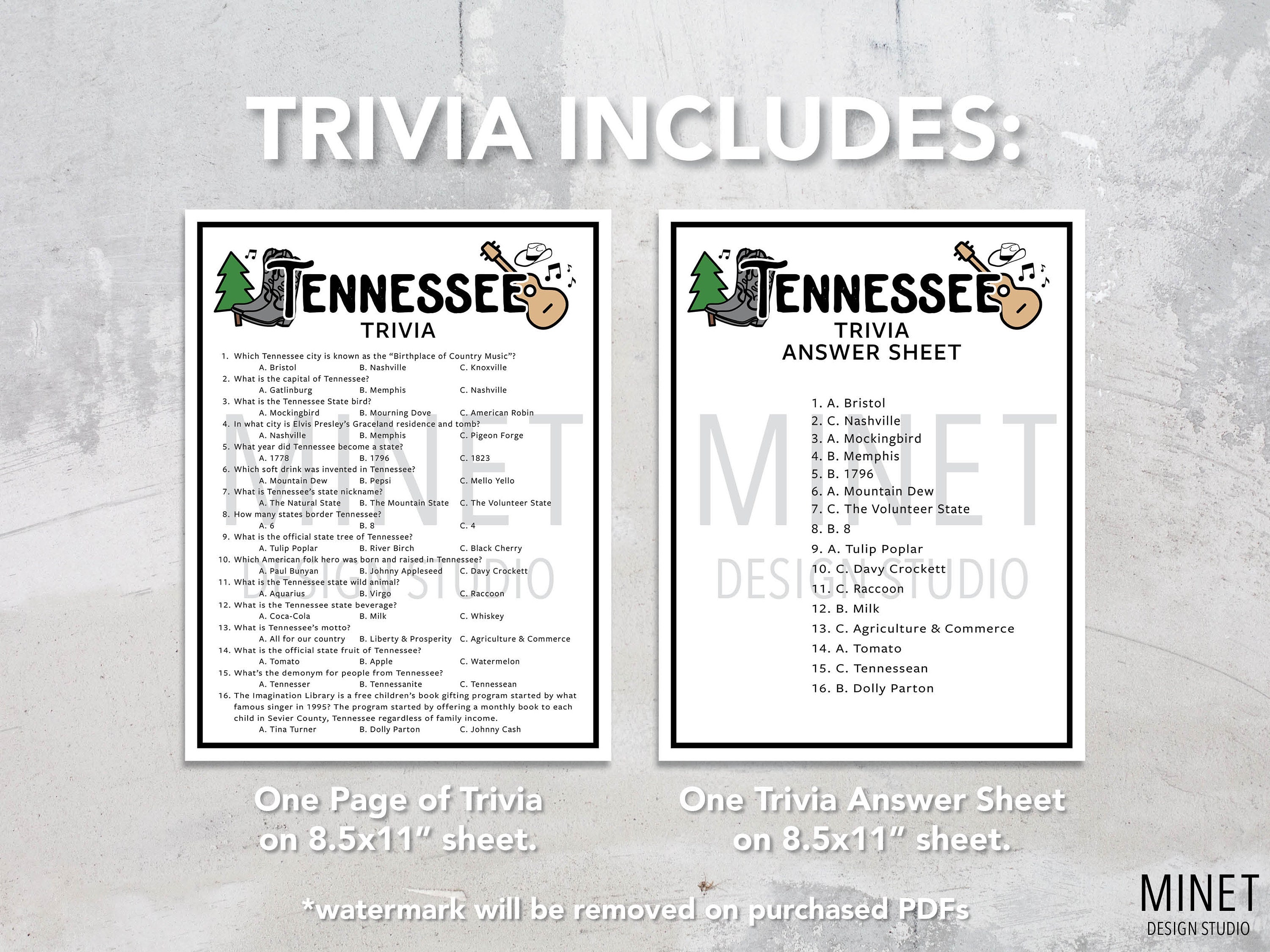Tennessee Trivia | Tennessee Trivia Game | Printable Tennessee Trivia ...