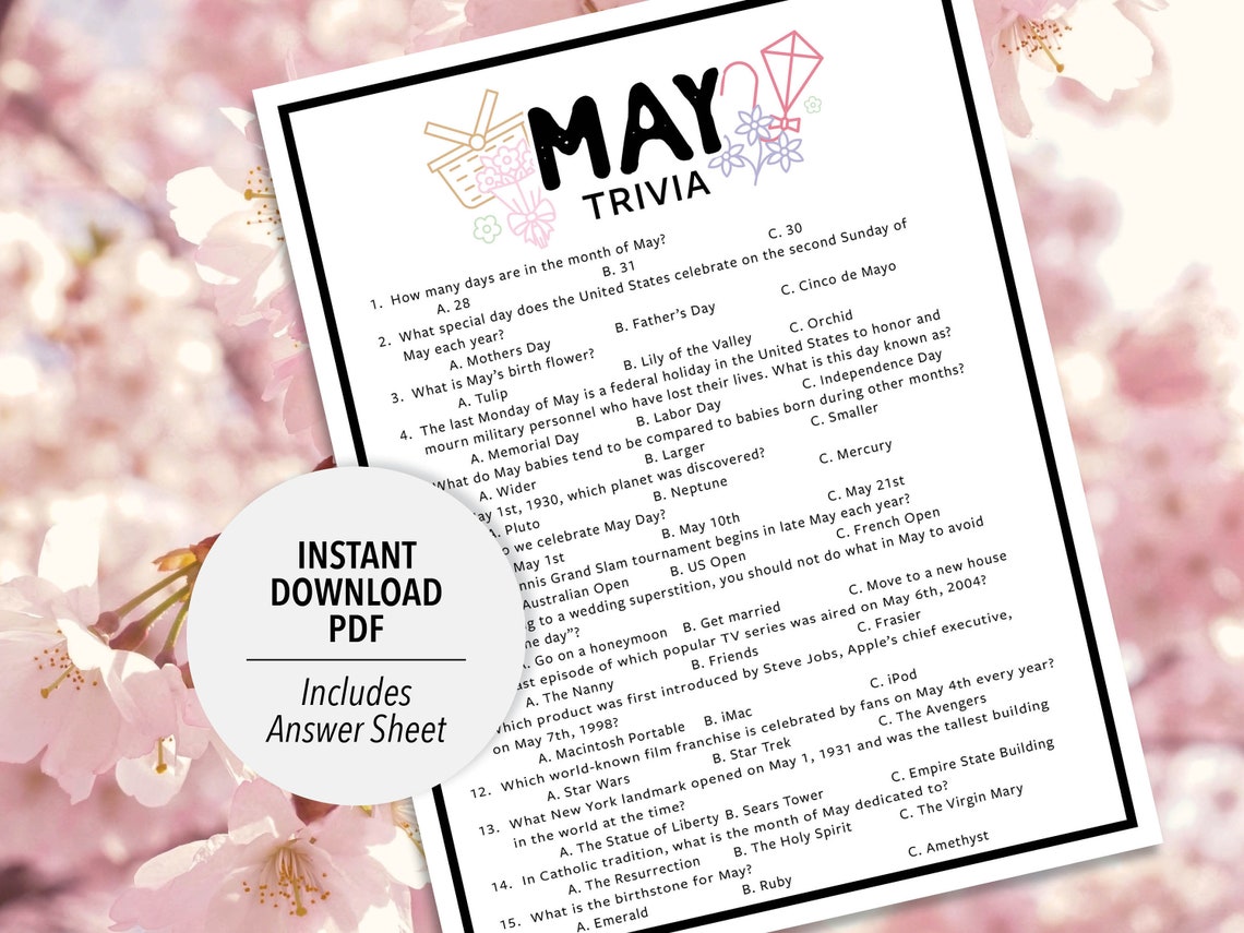 May Trivia | May Trivia Game | Printable May Trivia | Month Trivia Game ...