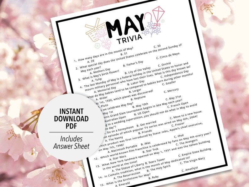 May Trivia | May Trivia Game | Printable May Trivia | Month Trivia Game ...