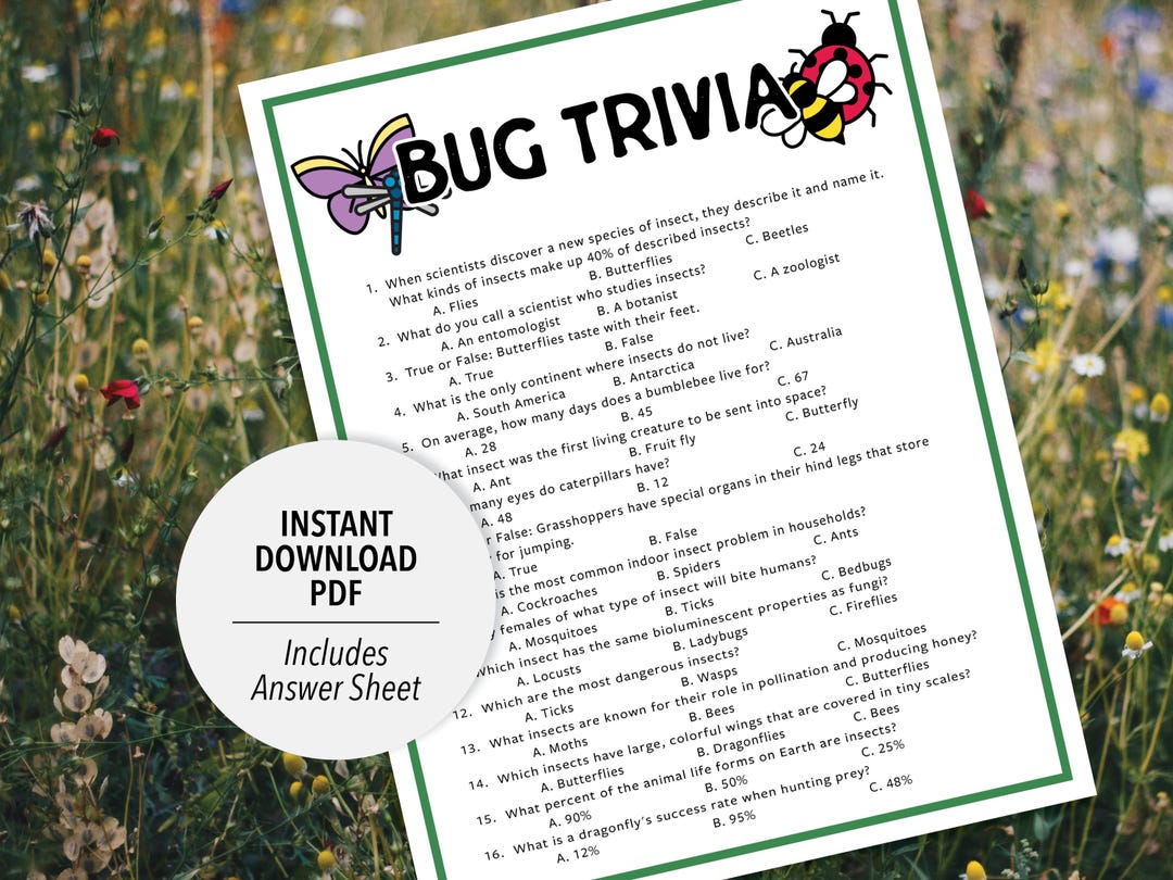 Bug Trivia Game | Printable Insect Quiz (PDF Download) - Etsy