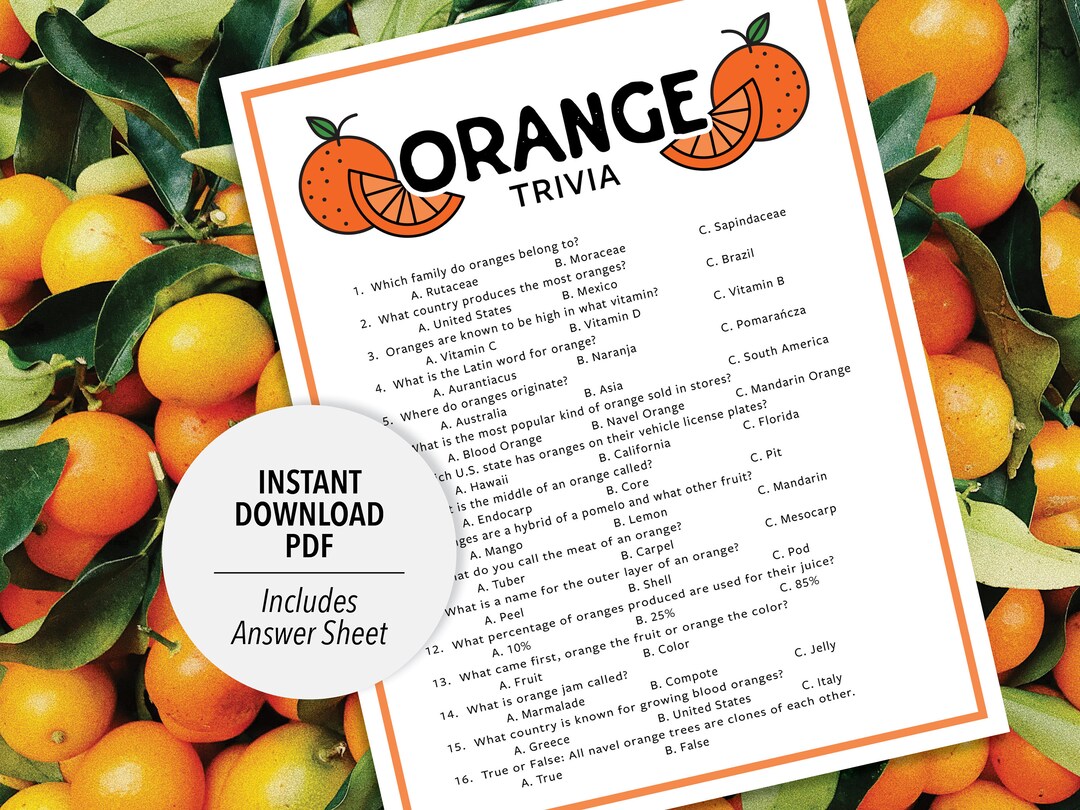 Orange Trivia Game | Fruit Quiz (printable PDF Download) - Etsy