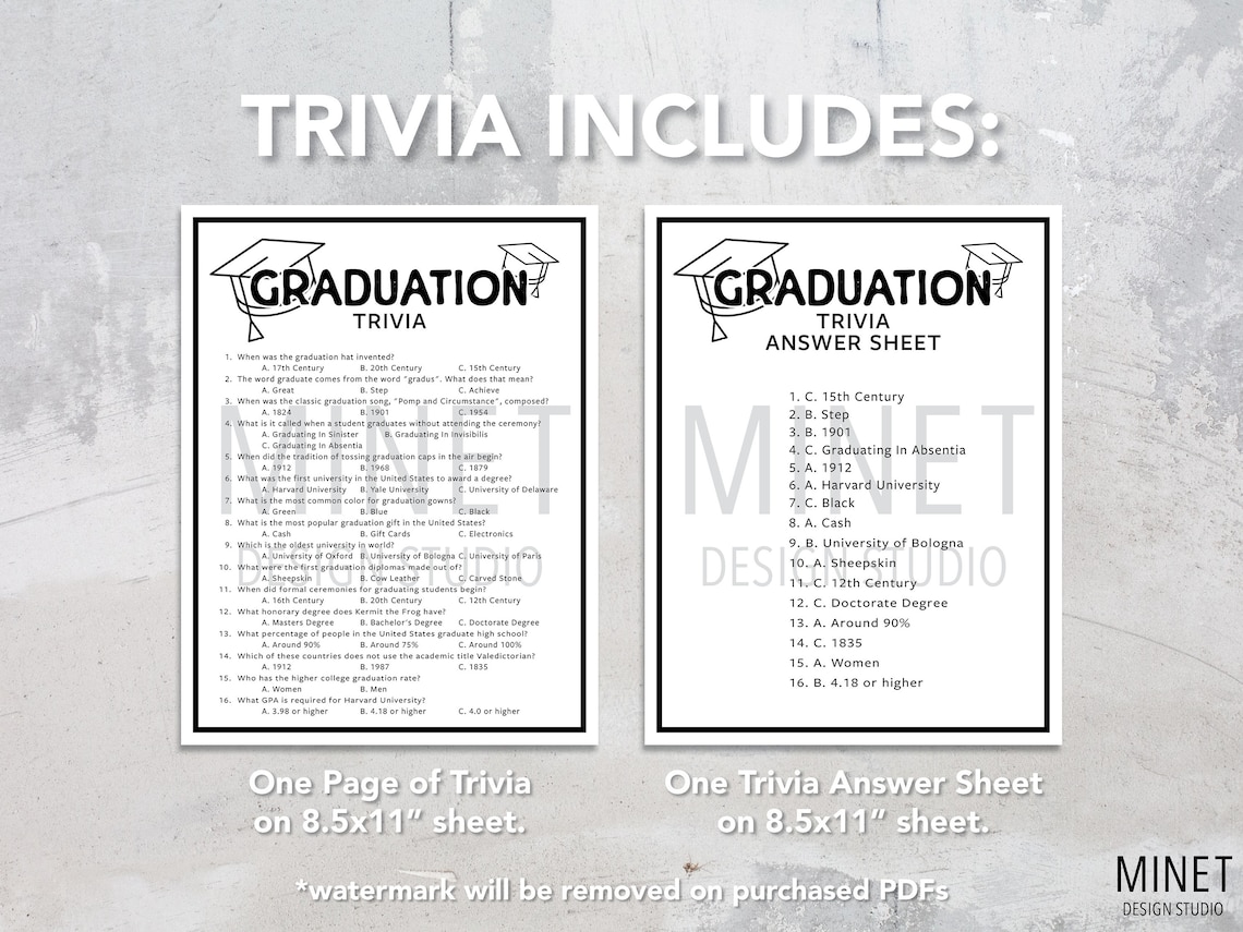 Graduation Trivia | Graduation Trivia Game | Printable Graduation ...