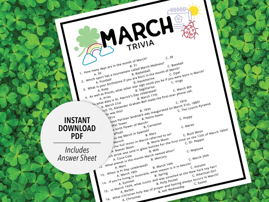 March Trivia | March Trivia Game | Printable March Trivia | Month ...