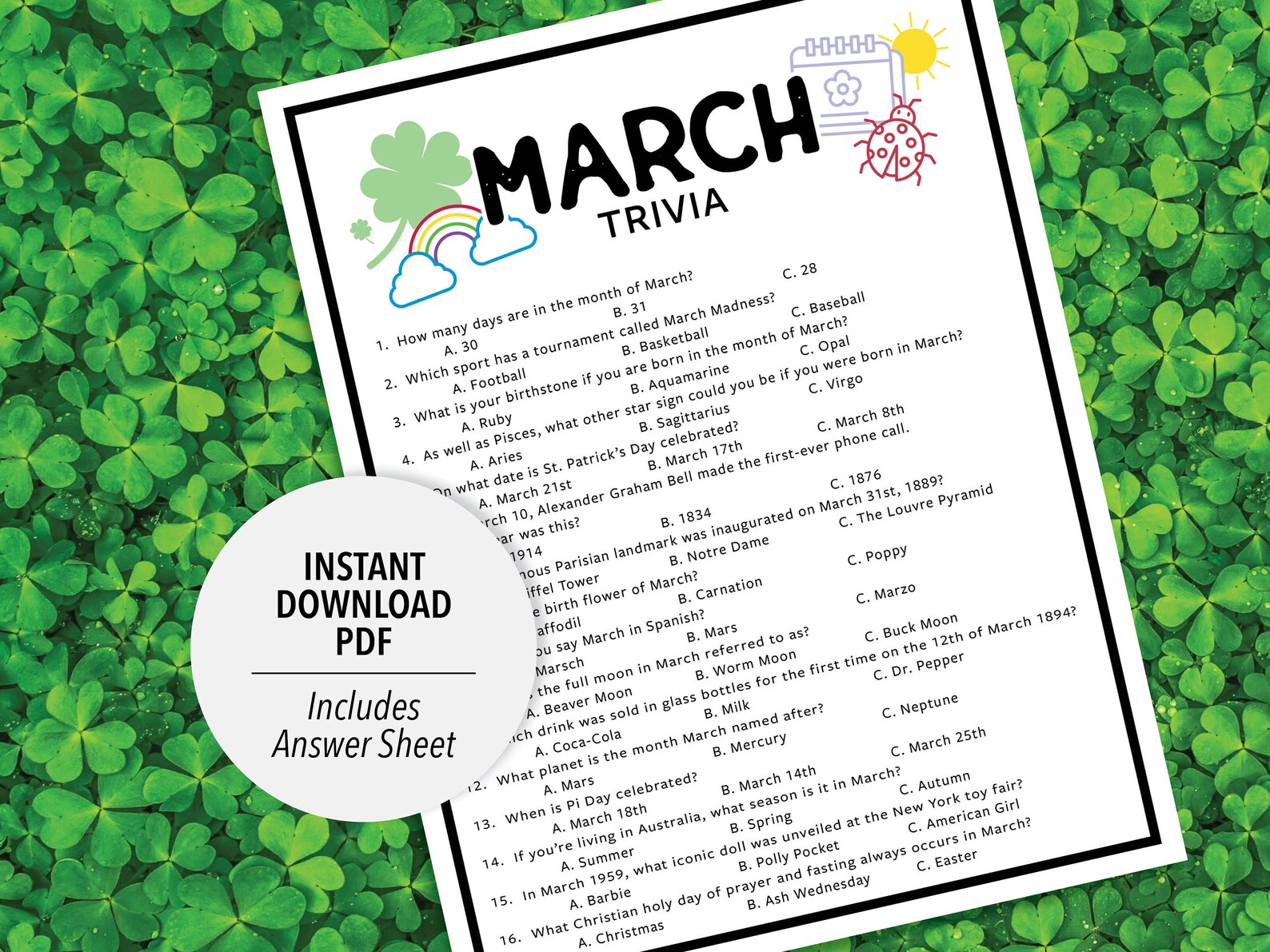 March Trivia | March Trivia Game | Printable March Trivia | Month ...
