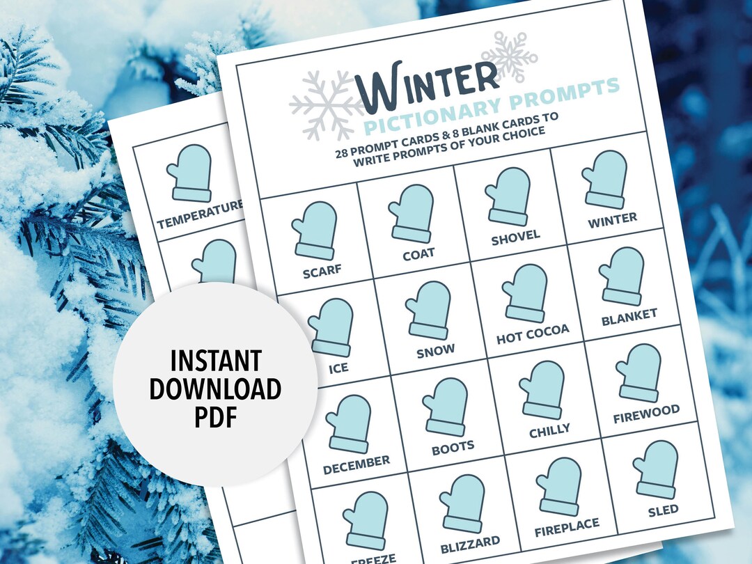 Winter Pictionary Prompts | Winter Printable Activity Game | Printable ...