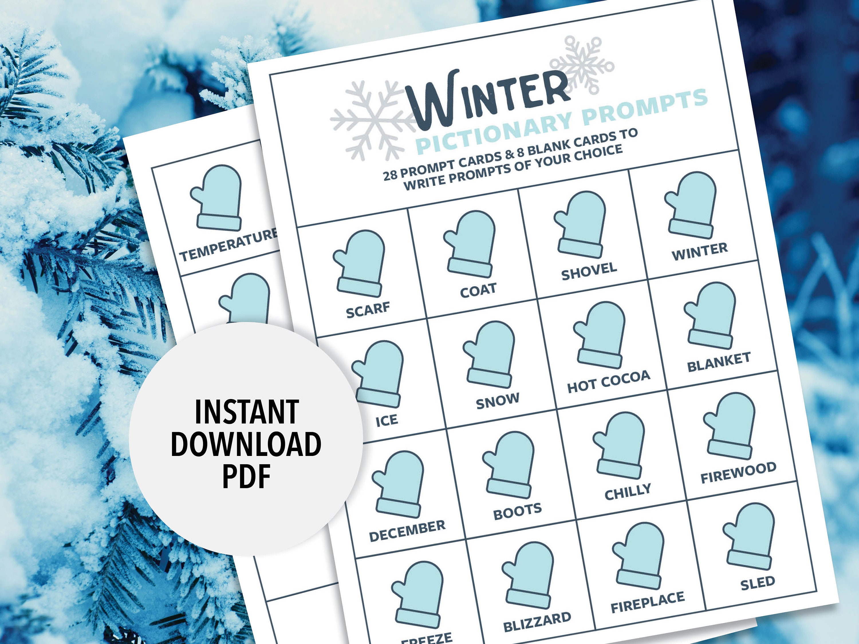 Winter Pictionary Prompts | Winter Printable Activity Game | Printable ...