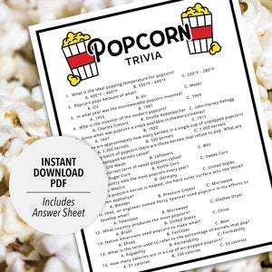 Popcorn Trivia Game | Popcorn Quiz (printable PDF Download) - Etsy