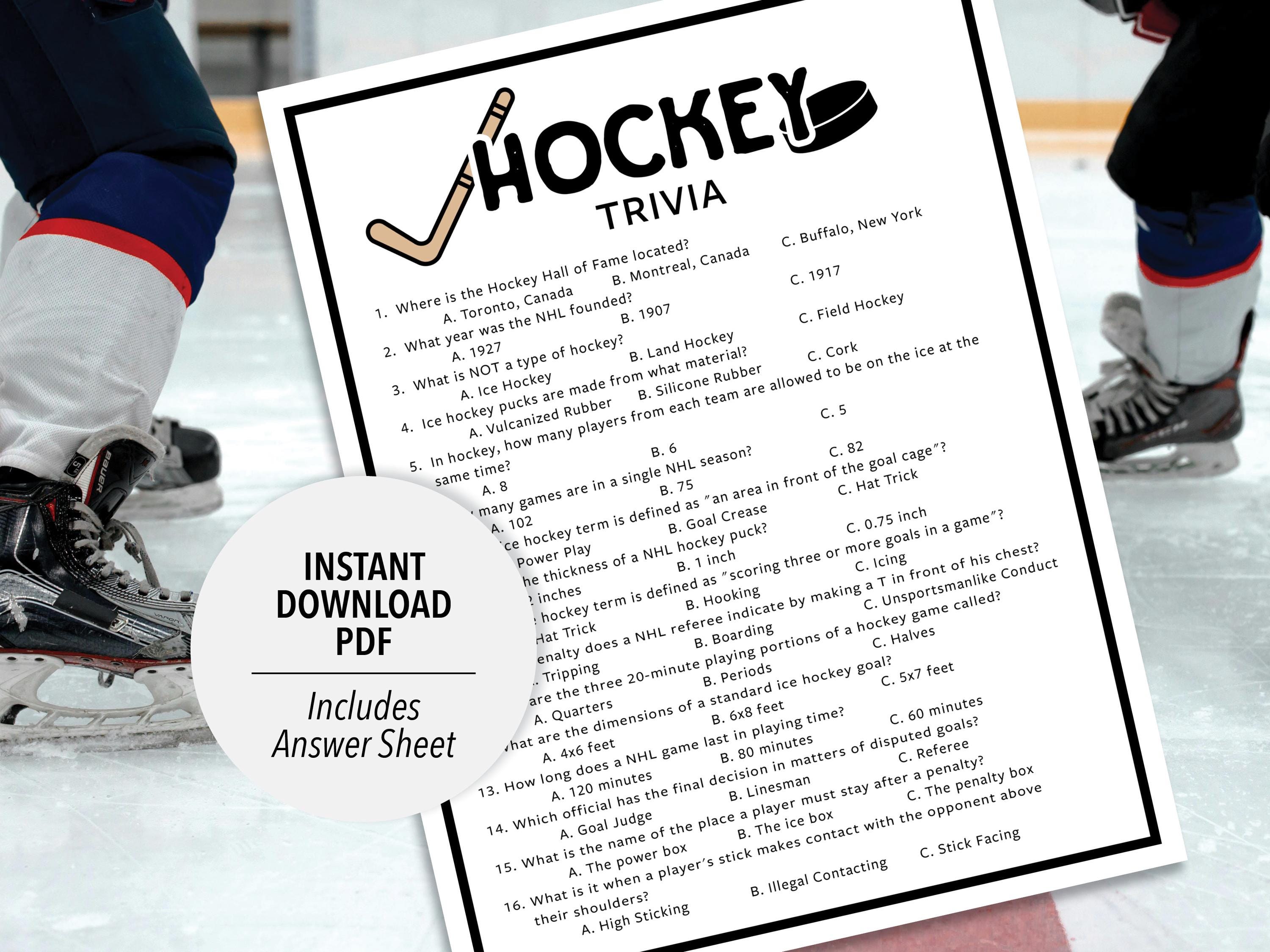 Hockey Trivia | Printable Hockey Trivia Game | Hockey Trivia Game ...