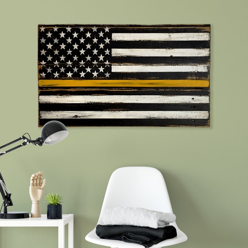 Thin Gold Line Wood Flag 911 Dispatcher Gift Emergency - Etsy