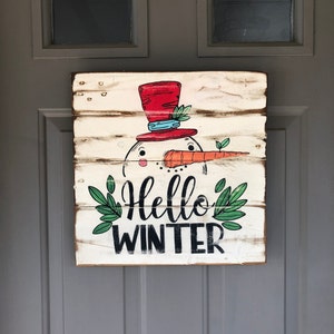 Hello Winter Sign Front Door Sign Winter Welcome Sign - Etsy