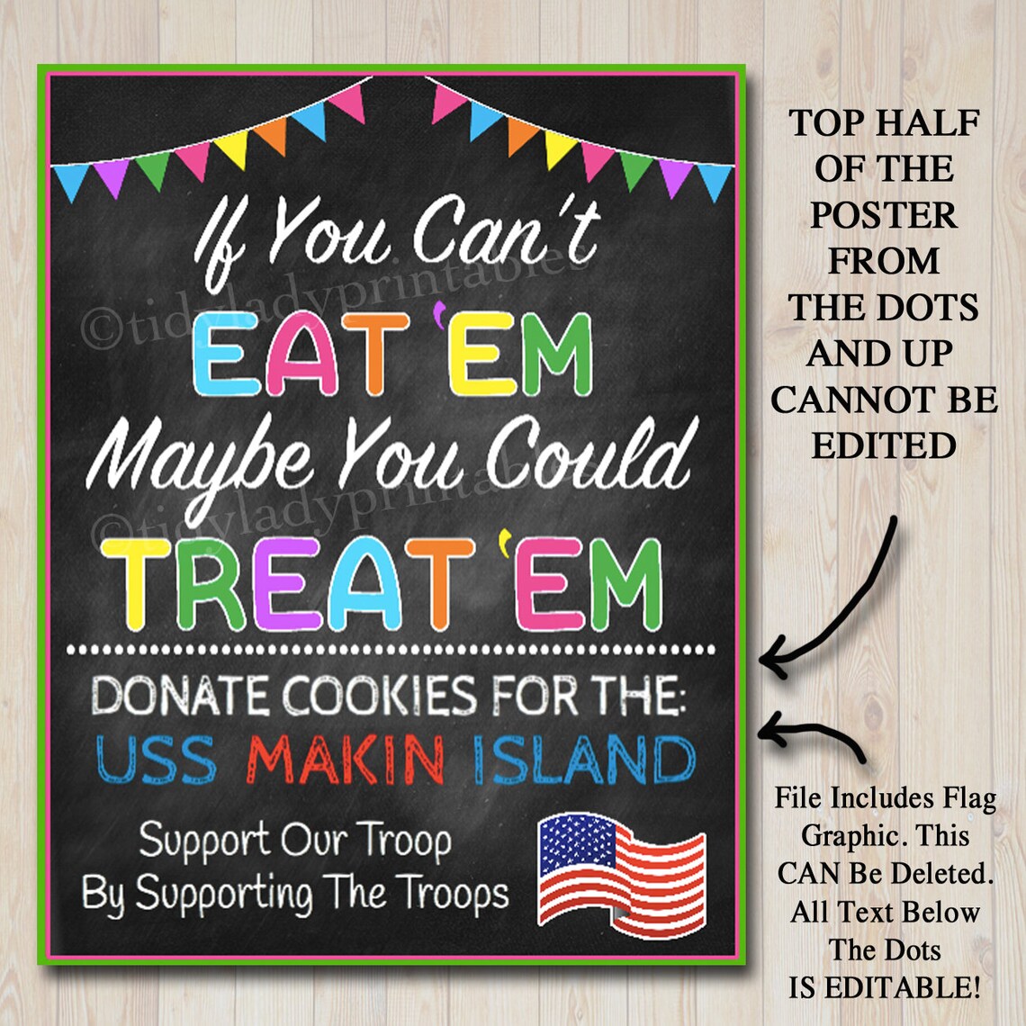 Editable Cookie Booth Sign: Donate Cookies for Military (instant ...
