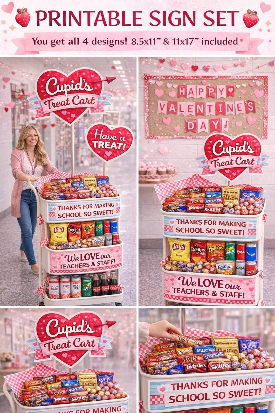 Teacher Appreciation Valentine's Day Snack Cart Printables, School PTO ...